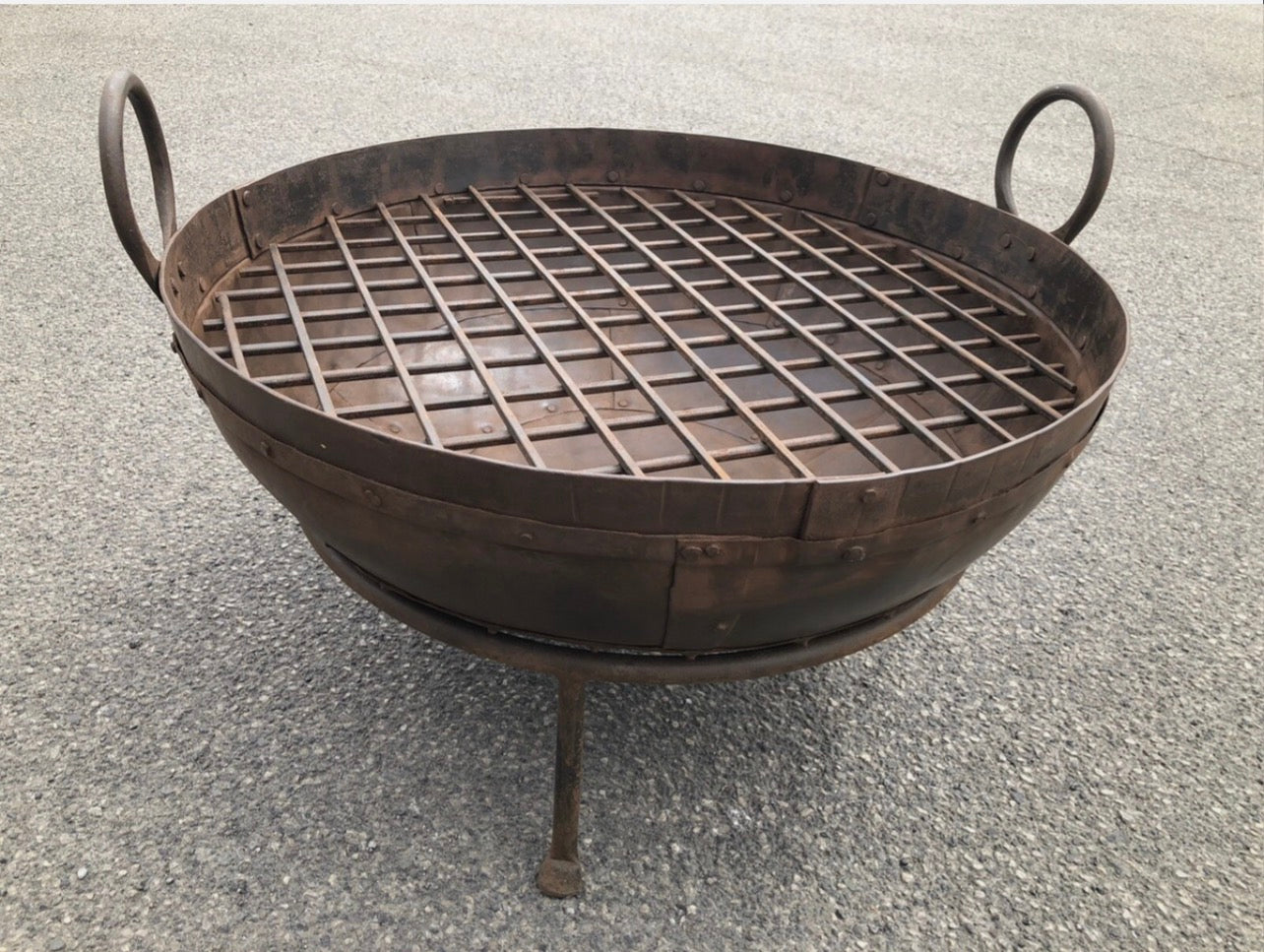 Hand-Forged Iron Fire Pit Kadai Bowl 60cm | With Stand & Grill ...